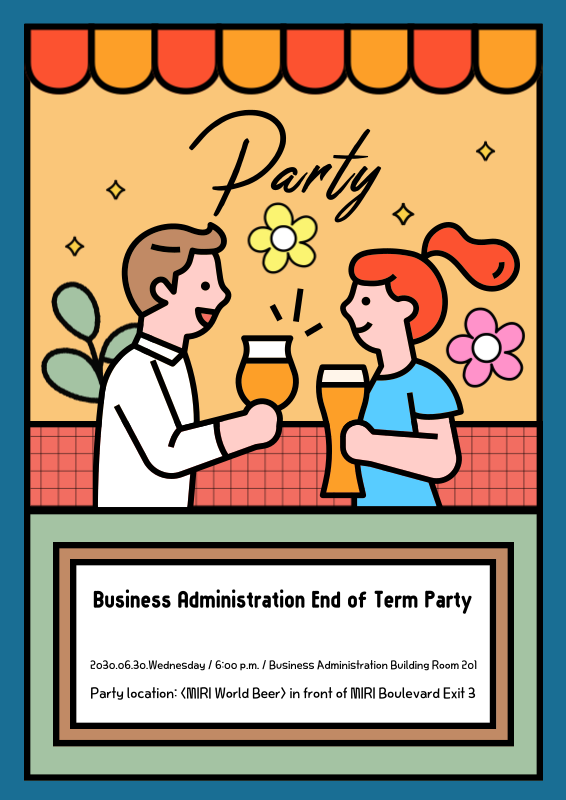 Orange Cute Illustration End of Term Party Promotion - 미리캔버스