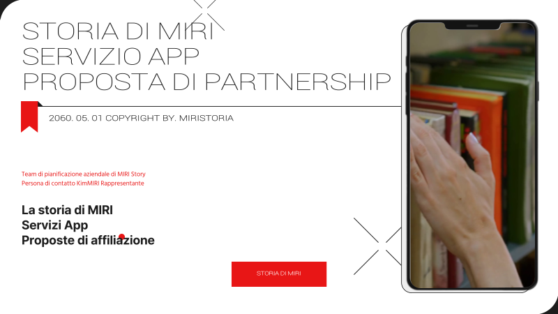 Proposta di servizio di app per libri minimalista in bianco e rosso - 미리캔버스