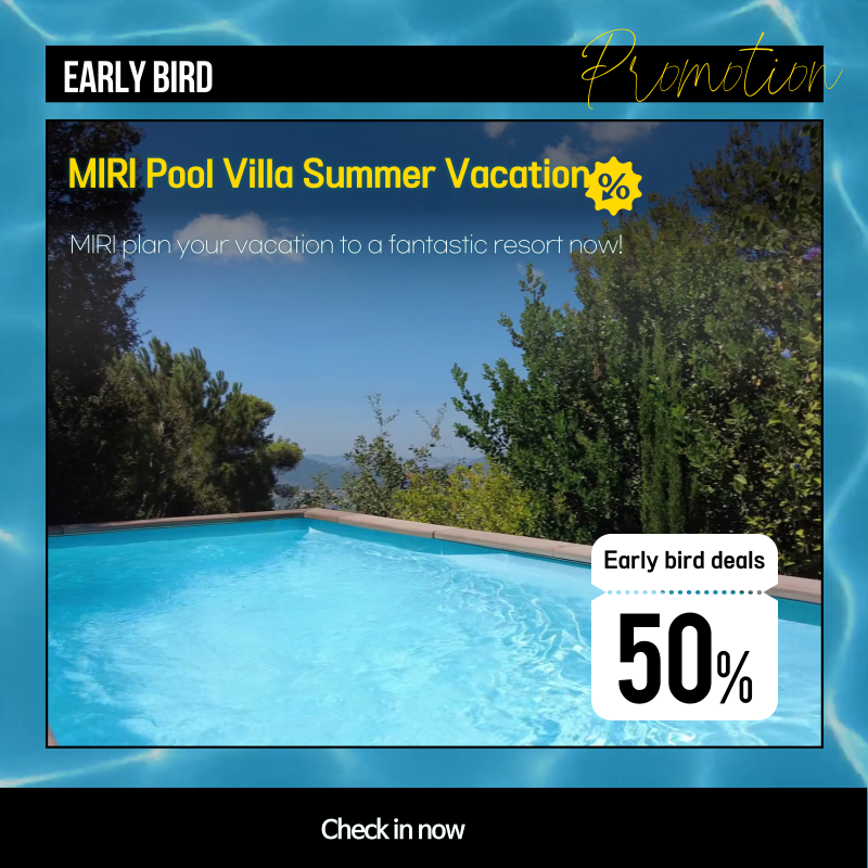 Blue pool-themed pool villa summer vacation deals - MiriCanvas