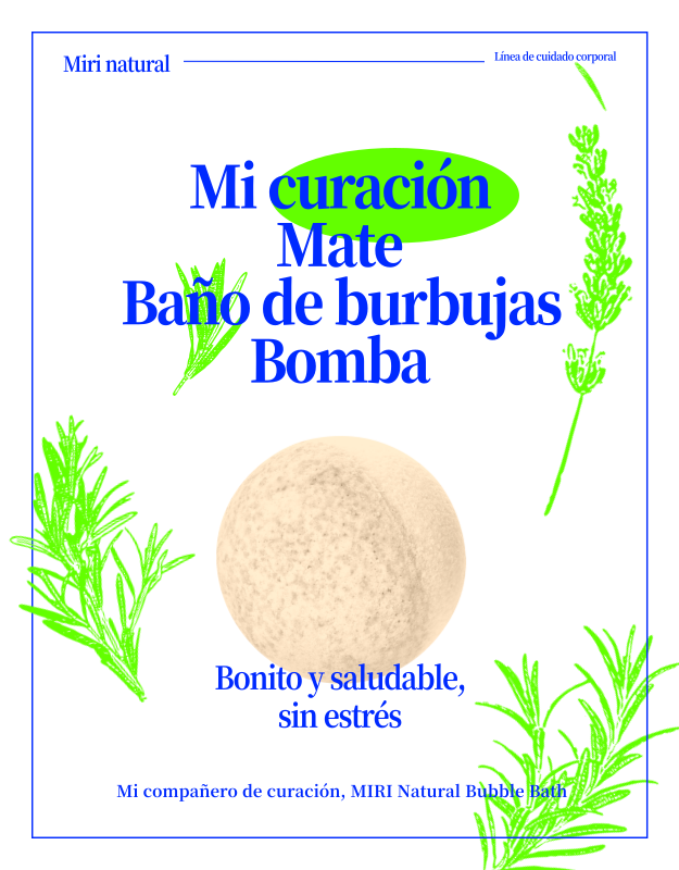 Baño de burbujas prenatural con dibujo de líneas de hierbas en verde y ...