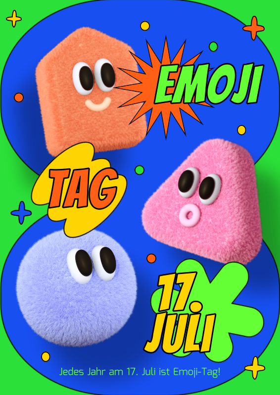 Kitschiger 3D-Welt-Emoji-Tag in Blau und Chartreuse - 미리캔버스