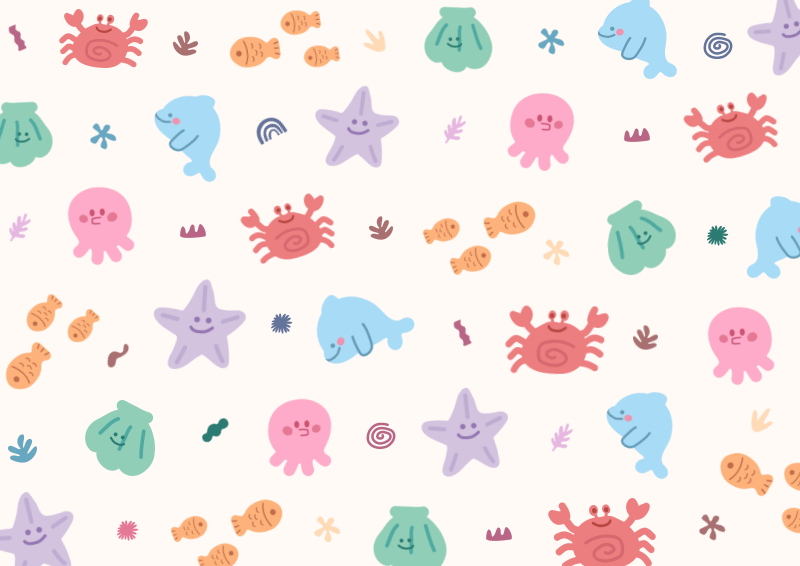 Colorful and cute sea creature wrapping paper with an ivory background ...