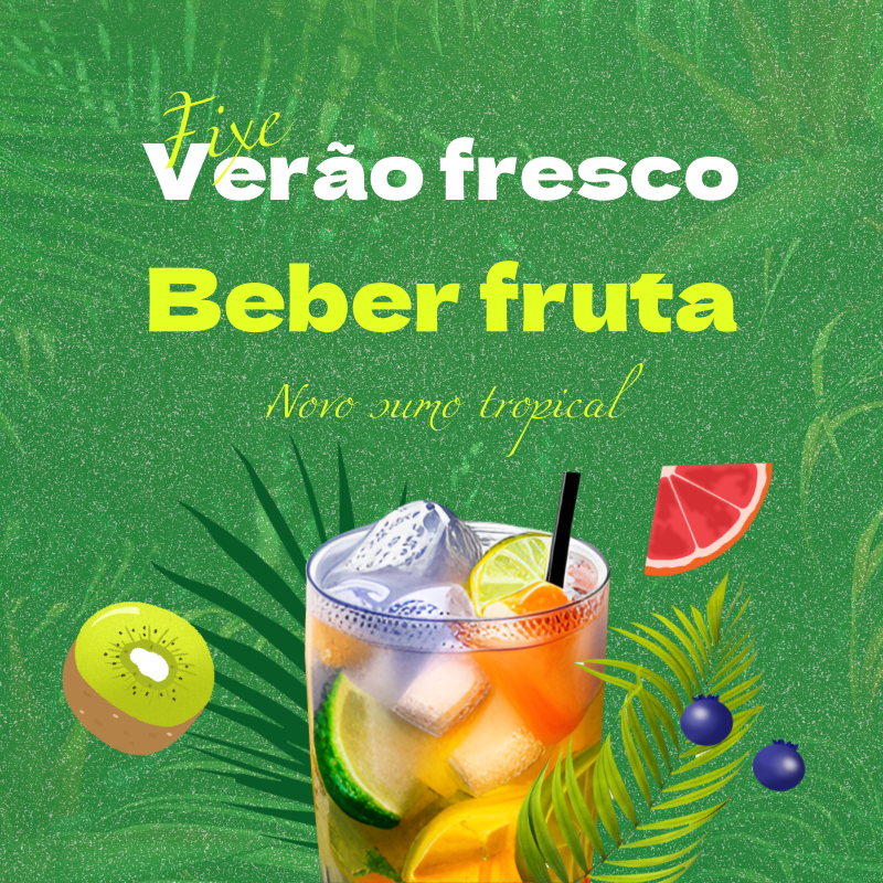 Anúncio de sumo de fruta com um conceito verde e tropical de verão - 미리캔버스