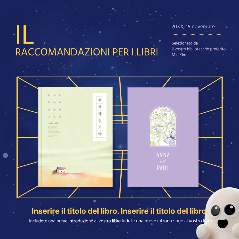Annuncio minimalista di raccomandazione di libri in blu e malva - 미리캔버스