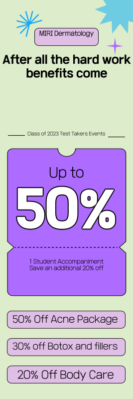 A dermatology discount for SAT test takers, with an emphasized font ...