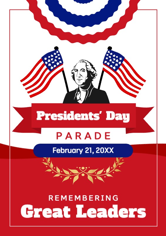 Red and Blue Classic Presidents' Day Parade Publicity - MiriCanvas