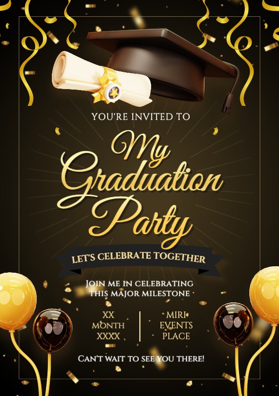 Black and Golden Elegant Graduation Party Invitation - MiriCanvas