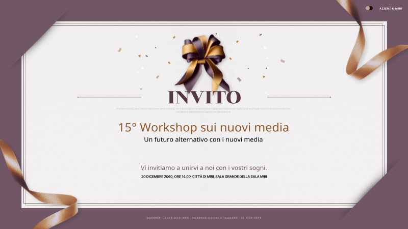 Una lussuosa proposta di invito ad un evento in viola e oro - MiriCanvas