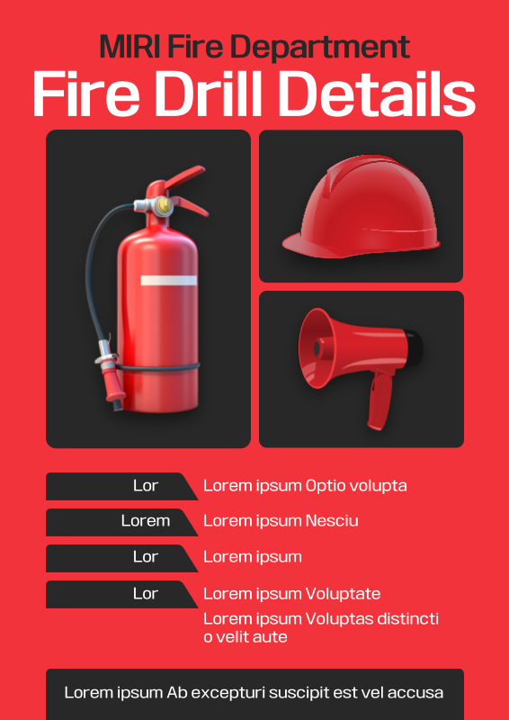 Modern fire drill announcement in red and black - MiriCanvas