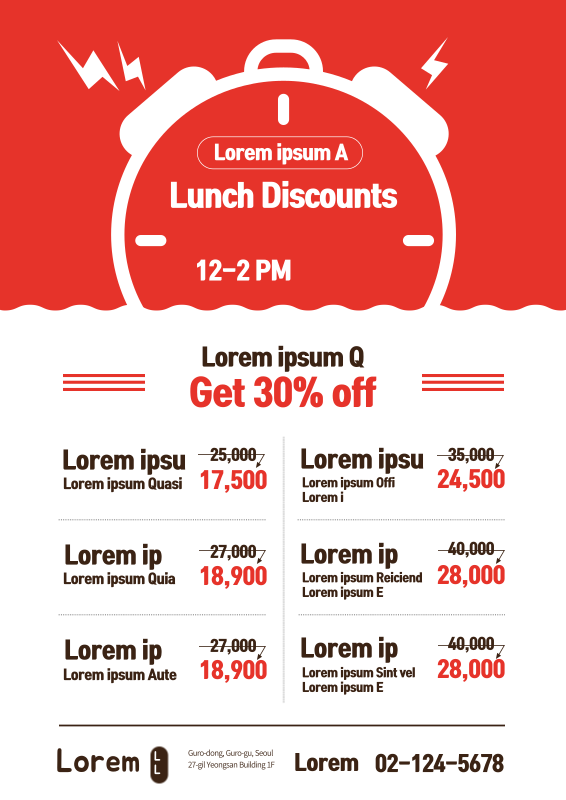 Promote lunch menu discounts with a red clock illustration - MiriCanvas