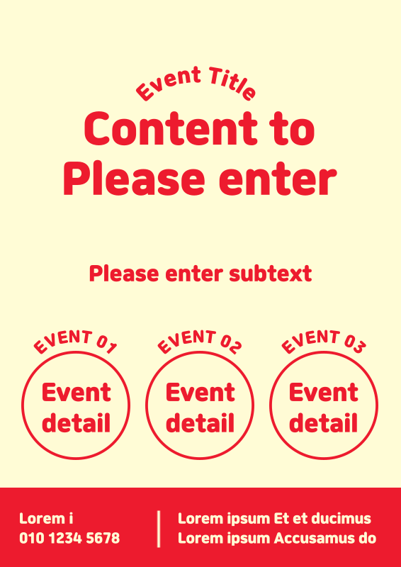 A simple event flyer with shapes and text in yellow and red. - MiriCanvas