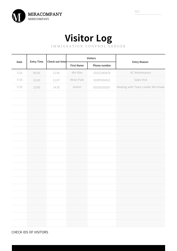 Black and gray outsider visitation/entry log document template - MiriCanvas