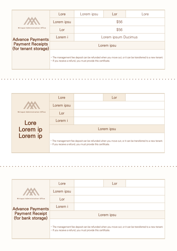 Pastel, clean administrative fee advance receipt documentation - MiriCanvas