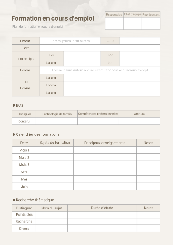 beige Plan de formation OJT Calendrier de formation Formation des ...