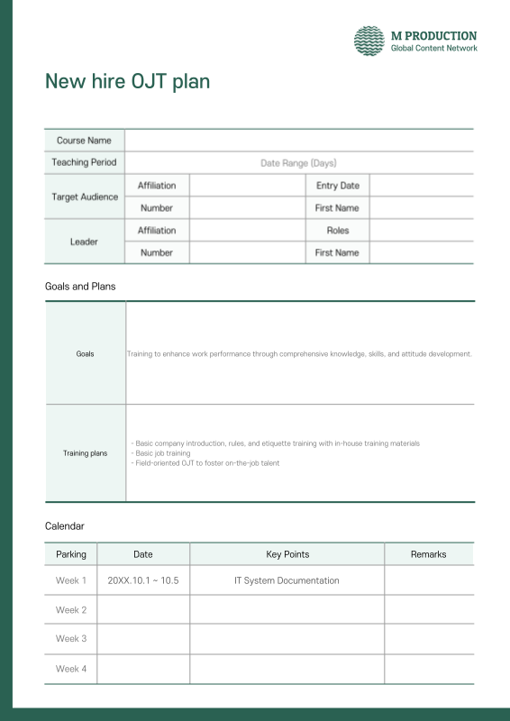 New Hire OJT Plan - MiriCanvas