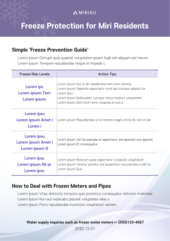 Format a purple-toned freeze prevention notice document - MiriCanvas