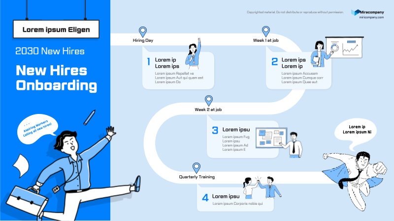 New hire onboarding roadmap with cute blue illustrations - MiriCanvas