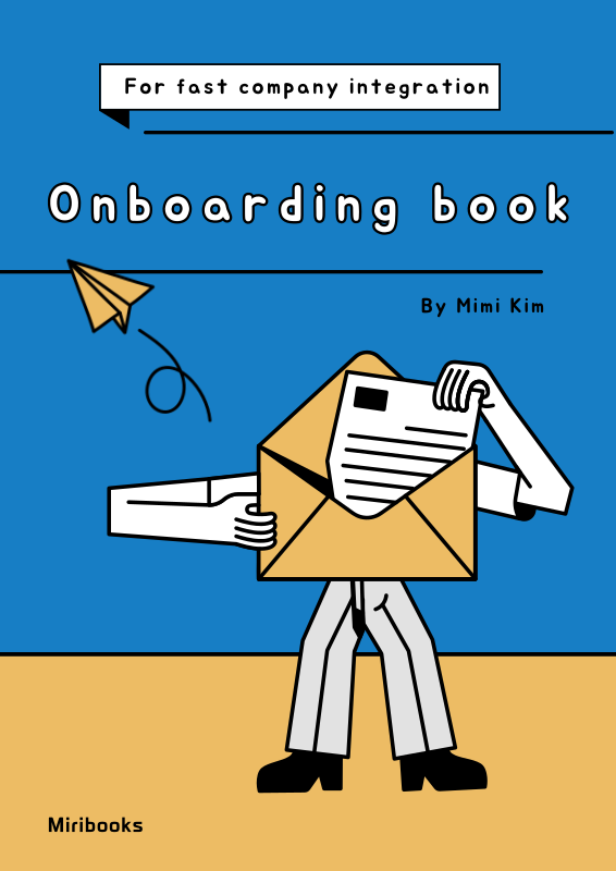 A simple yellow and blue onboarding book cover with a company ...