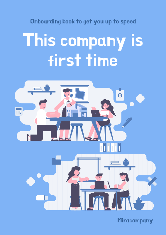 Light blue, minimalist company induction guide onboarding book cover ...
