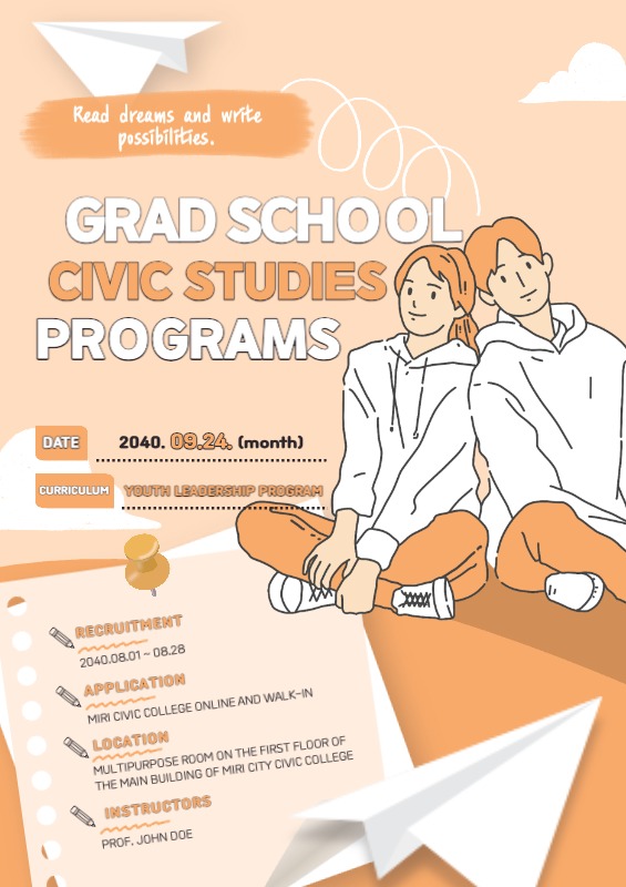 A clean program guide with orange illustrations - MiriCanvas