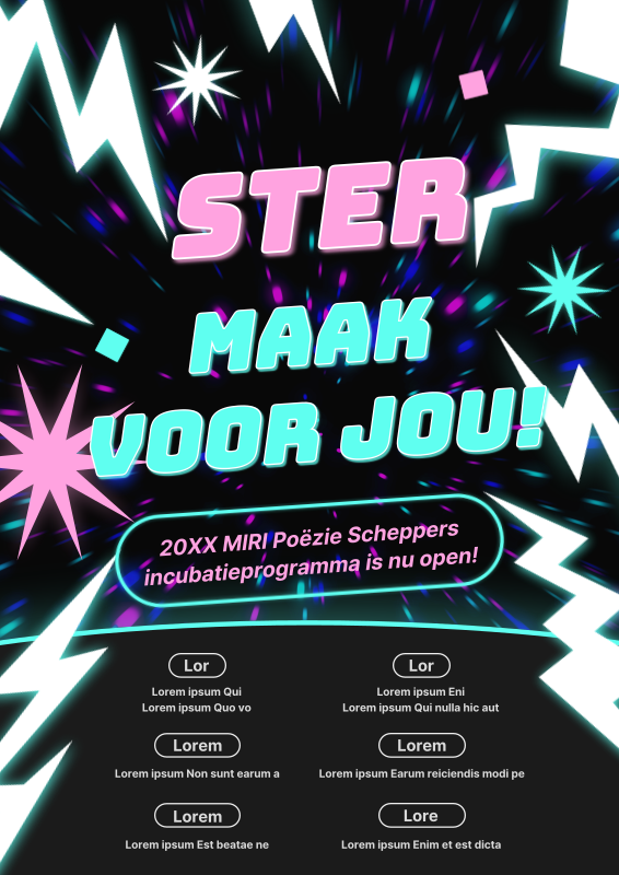 Een zwart en neon, cybernetische oproep voor makers. - MiriCanvas