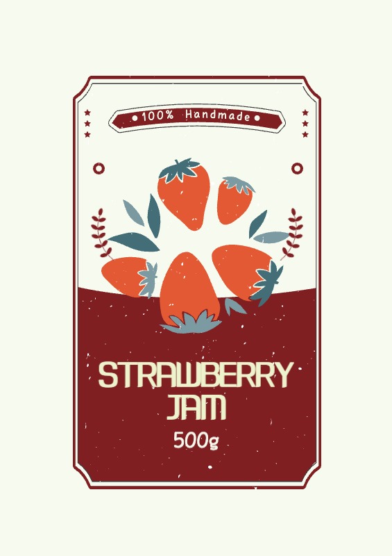 Vintage strawberry jam label design poster in red color - MiriCanvas