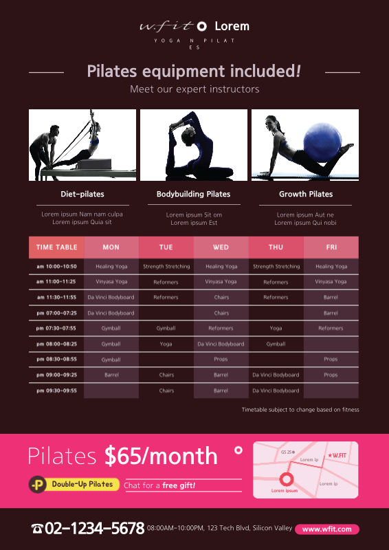 Promote Pilates discounts and yoga schools with pink yoga photos ...
