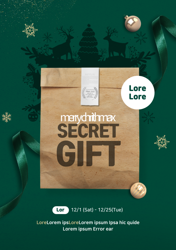 Promote a colorful secret gift box with green Christmas-themed gifts ...