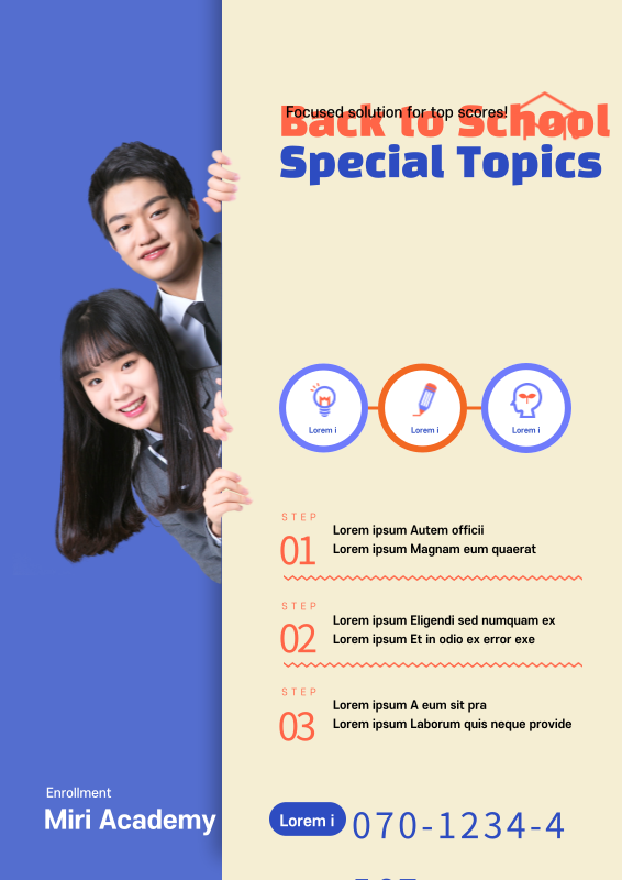 Back-to-school promotion for a middle school specialty school with blue ...