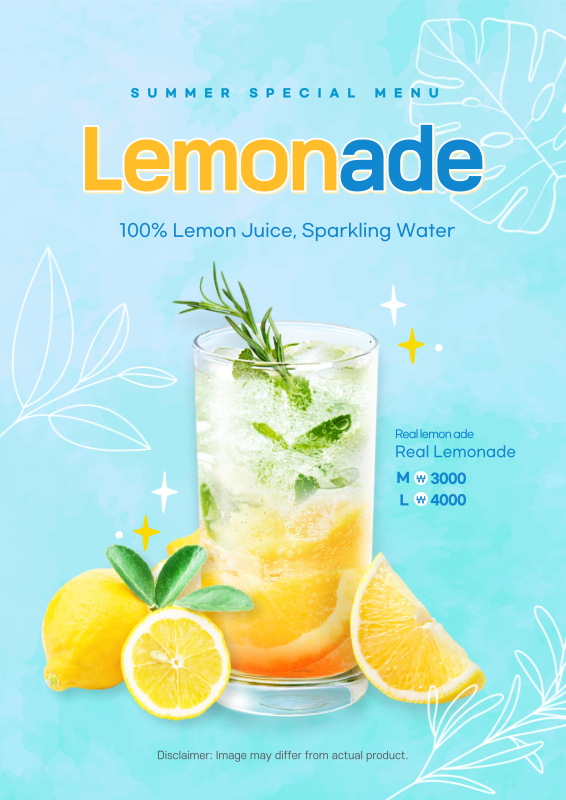 Light blue ade cool summer refreshing cafe menu promotional poster ...