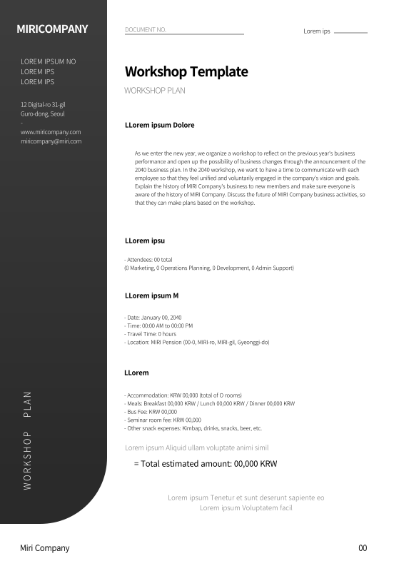 Simple, dark gray workshop proposal document formatting - MiriCanvas