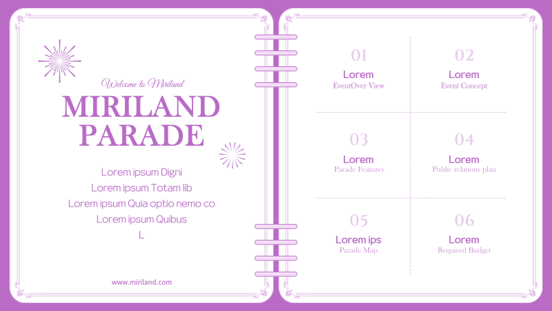 Purple, clean-framed amusement park parade plan - MiriCanvas