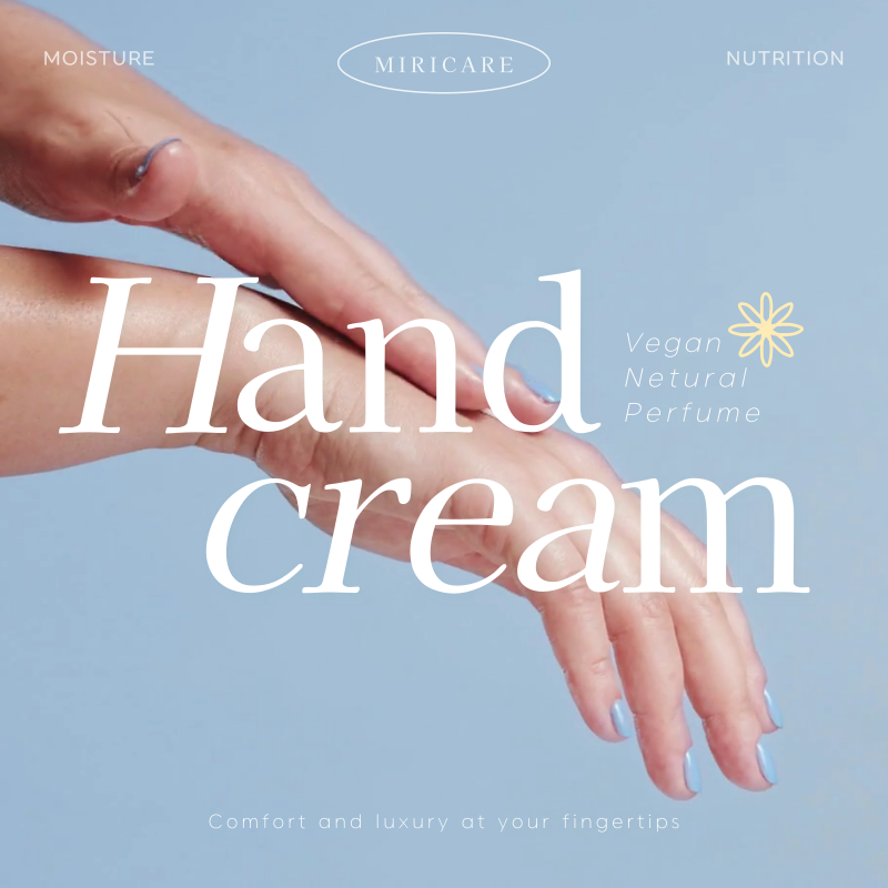 A pure hand cream ad with a light blue color and white type. - MiriCanvas