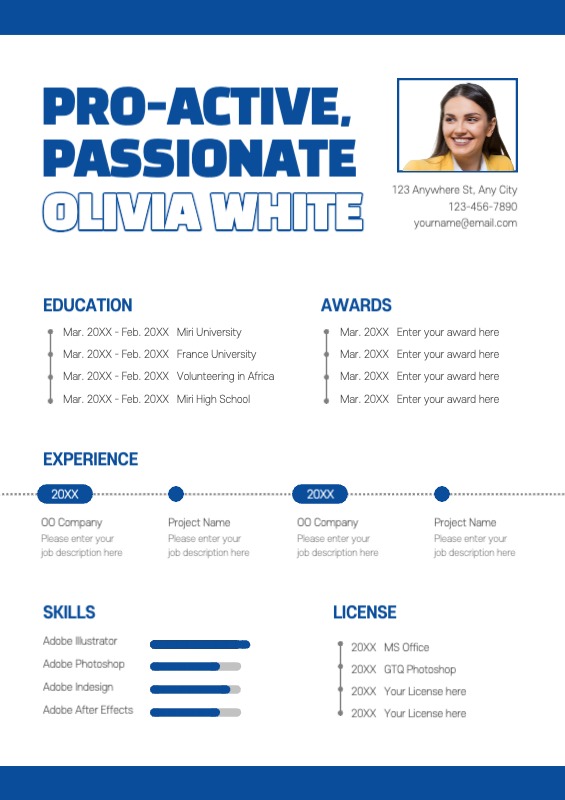 Simple resume in blue and white - MiriCanvas
