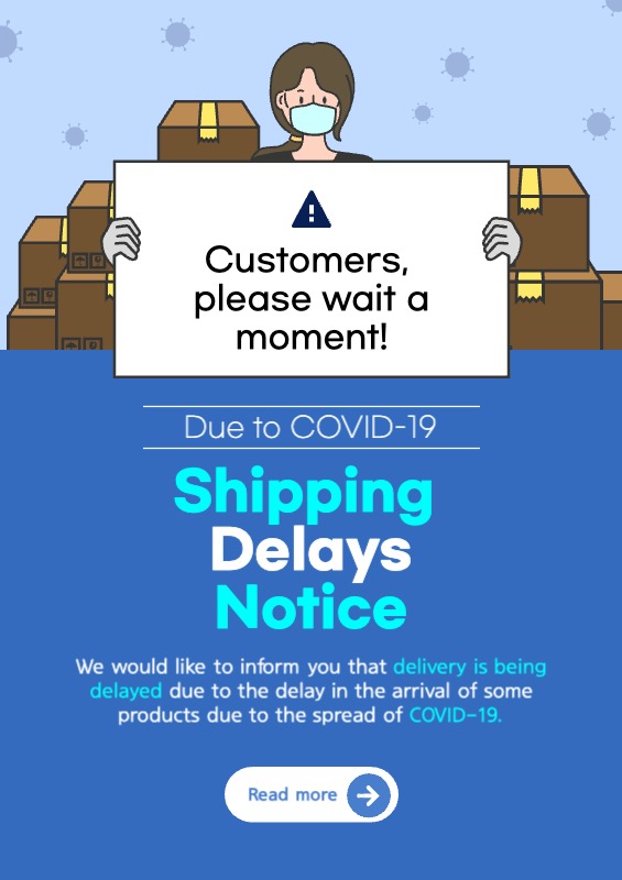 Delayed delivery notice with blue courier and human illustration ...