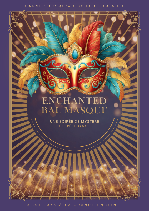Invitation à un bal masqué élégant pourpre et or - MiriCanvas