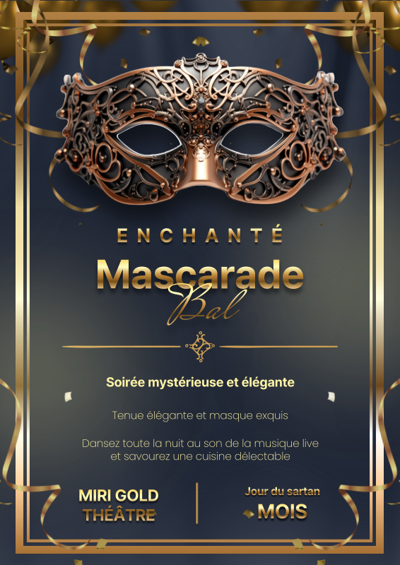 Élégante invitation à un bal masqué noir et or - MiriCanvas