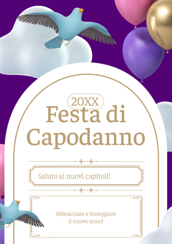 Invito alla festa di Capodanno di tendenza in viola e oro - MiriCanvas