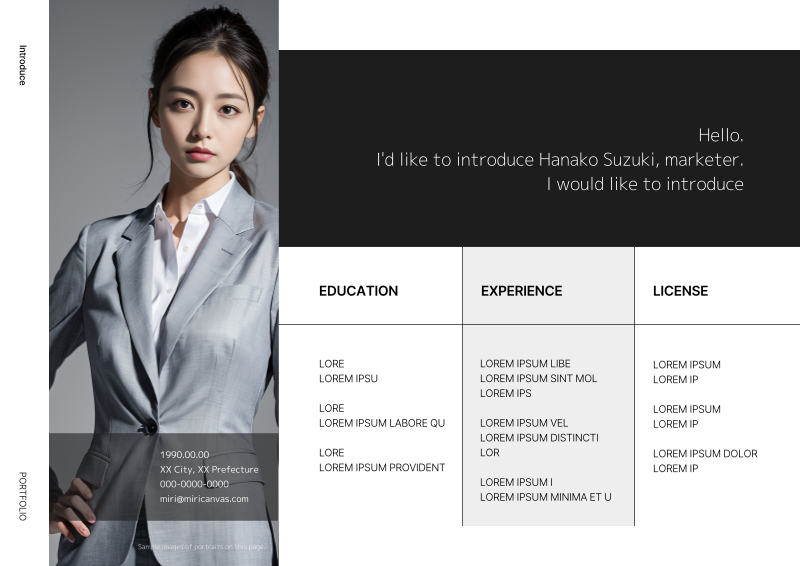 A simple black and white bio portfolio - MiriCanvas