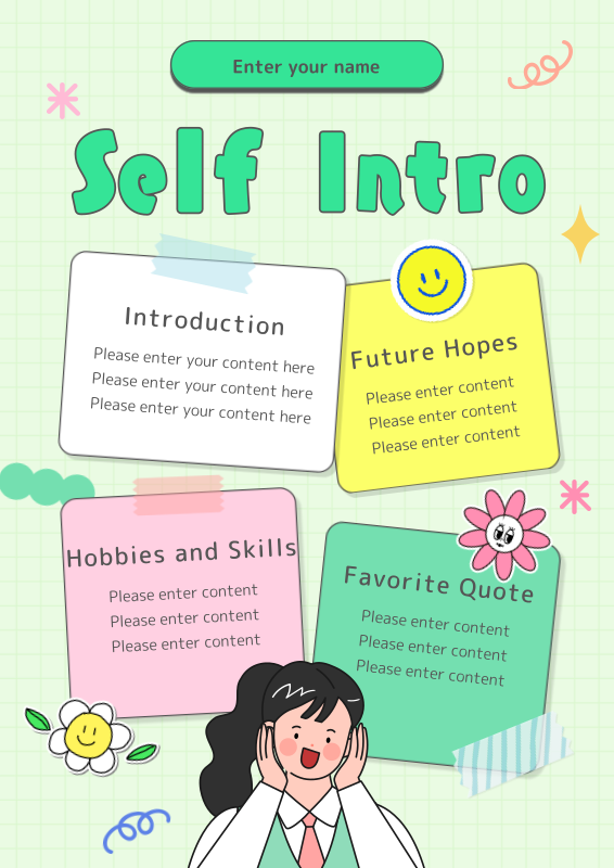 A cute bio with a notepad concept featuring a lime green student ...