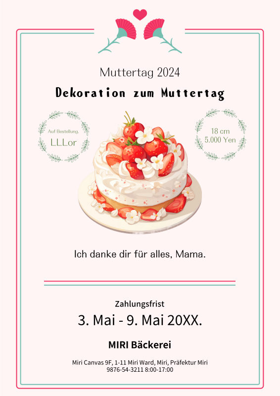 Tortendekoration zum Muttertag mit einfachen rosafarbenen ...