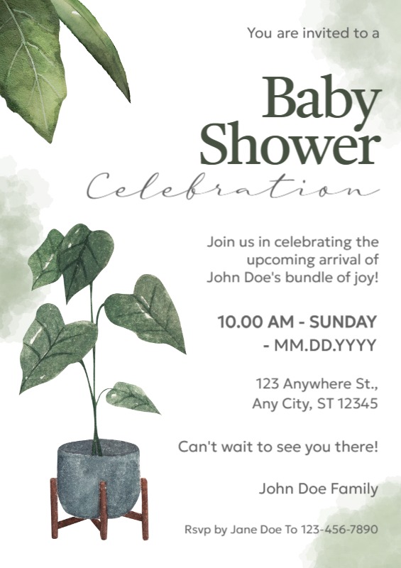 Ivory Green Natural Invitation Card For Baby Shower - MiriCanvas