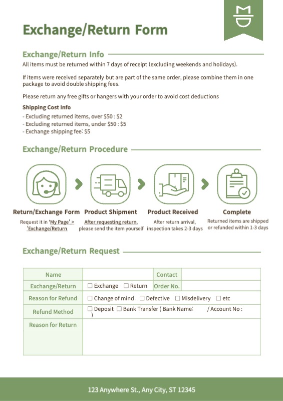 Soft pastel light green color Exchange/return request form - MiriCanvas
