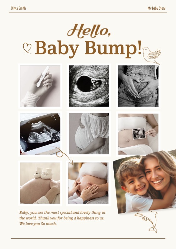 A simple pregnancy record post in ivory and brown - MiriCanvas