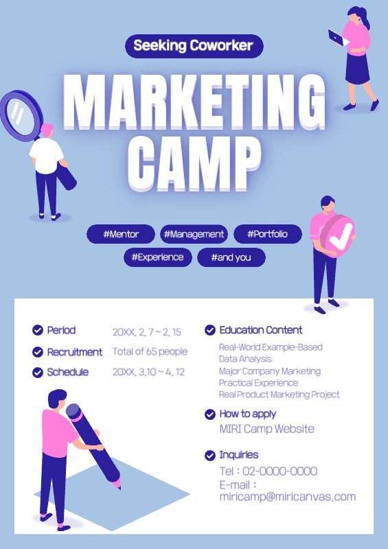 Announcing a Blue and Pink Marketing Camp - MiriCanvas