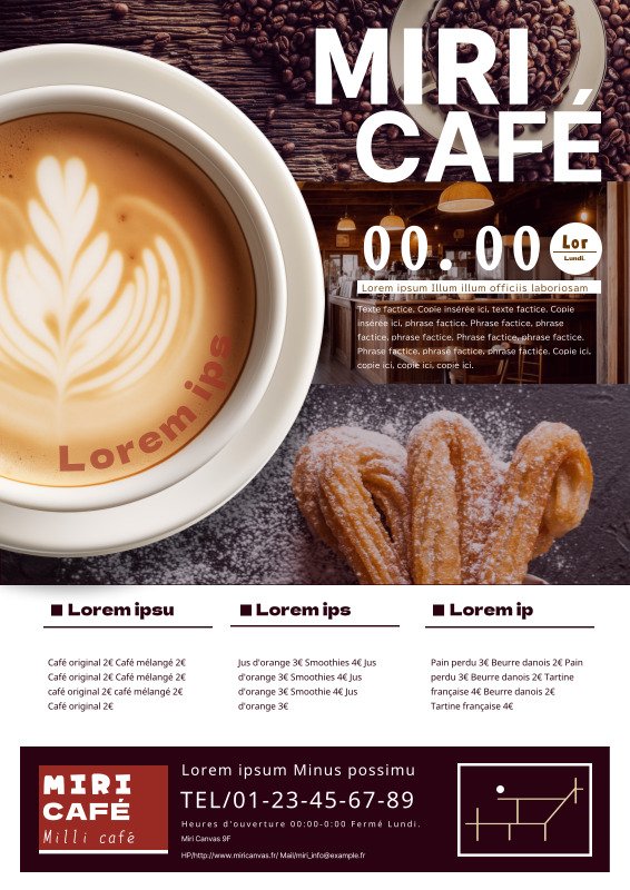 Publicité simple et informative pour un nouveau café, en blanc et ...