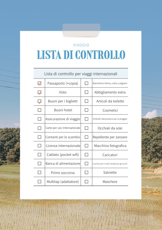 Un semplice planner blu e nero per la lista di controllo dei bagagli internazionali - MiriCanvas