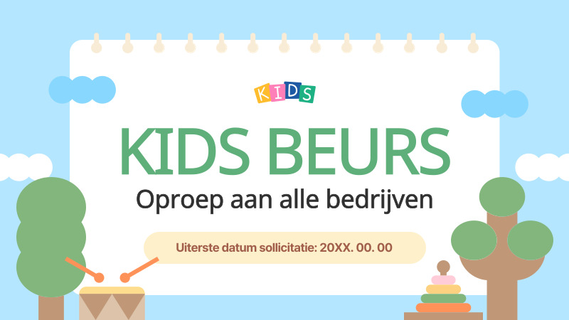 De lichtblauwe en gele oproep voor exposanten op de Kids Fair - MiriCanvas