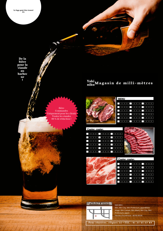 Publicité simple pour la bière et la viande d'un restaurant de barbecue ...