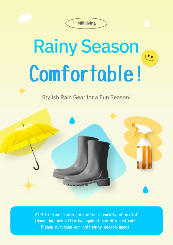 Advertising of cute yellow and light blue rainy season items - MiriCanvas